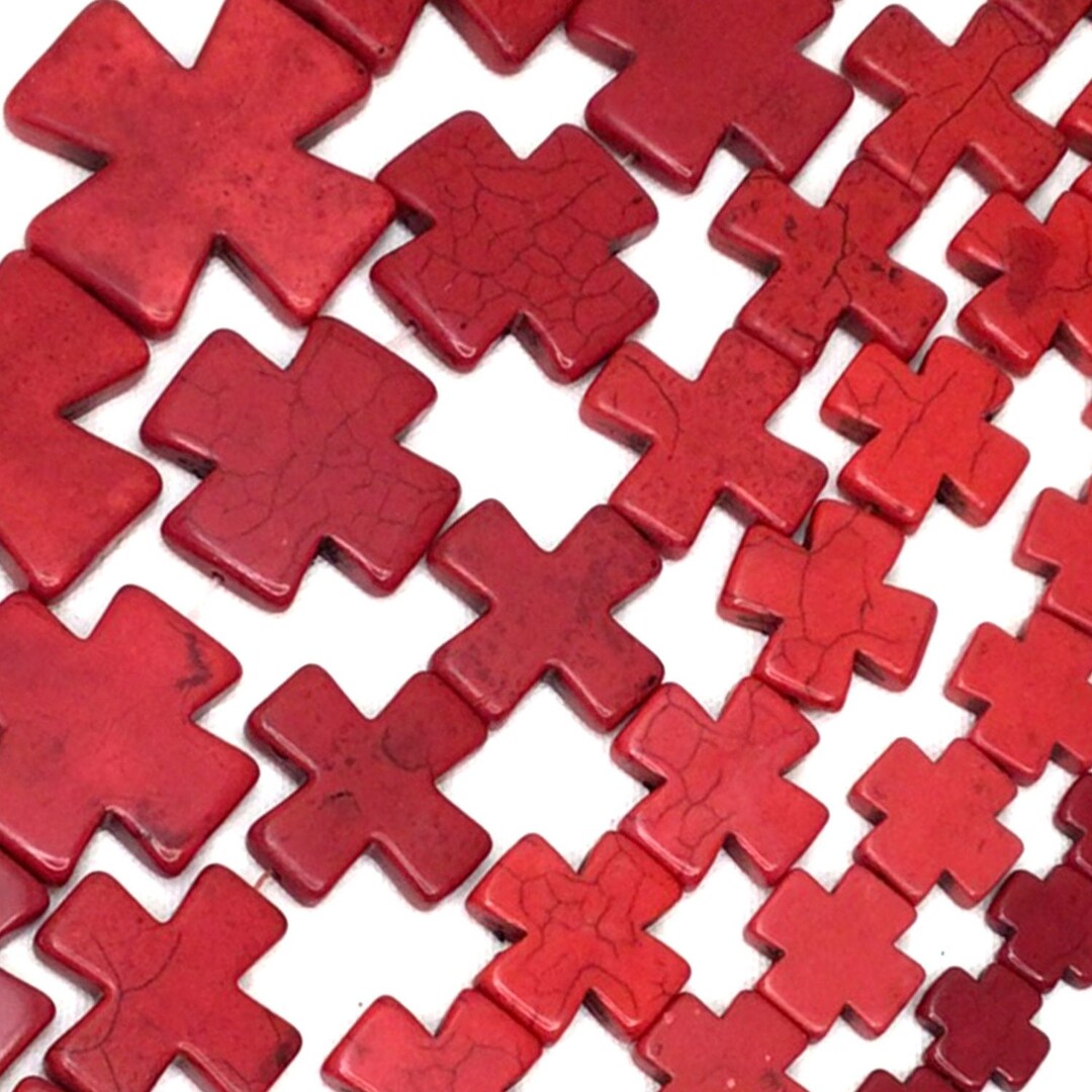 Red Howlite Cross Bead Greek Equal Cross Square Gemstone Howlite ...