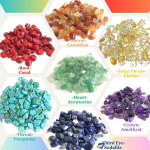 7 Chakra Natural Gemstone Crystal Chips Bag 1oz 7 Types Drilled Chip ...