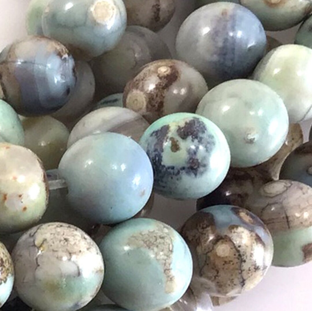 African Jasper Ocean Jasper Beads Blue Gray Natural Gemstones Round ...