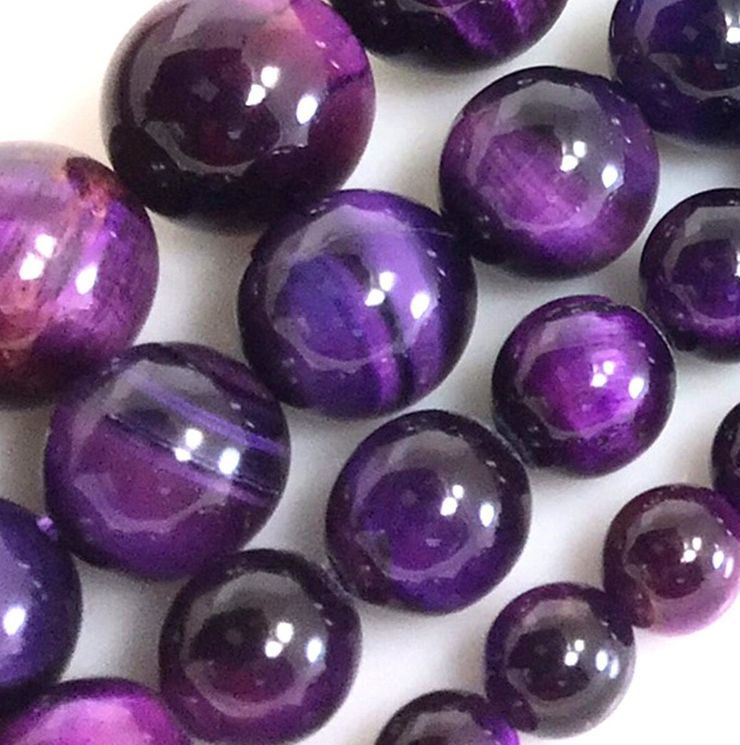 Purple Tiger Eye Bead Grade AA Natural Gemstone Round Loose Beads 4mm ...