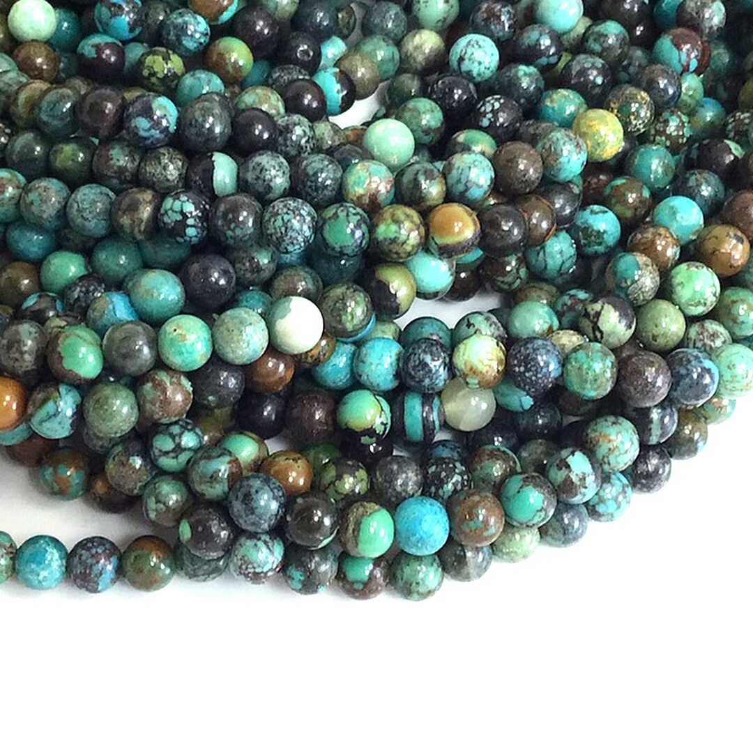 Natural Turquoise Round Bead 4mm Genuine AA Turquoise Blue Green Loose Bead 15" High Quality ...