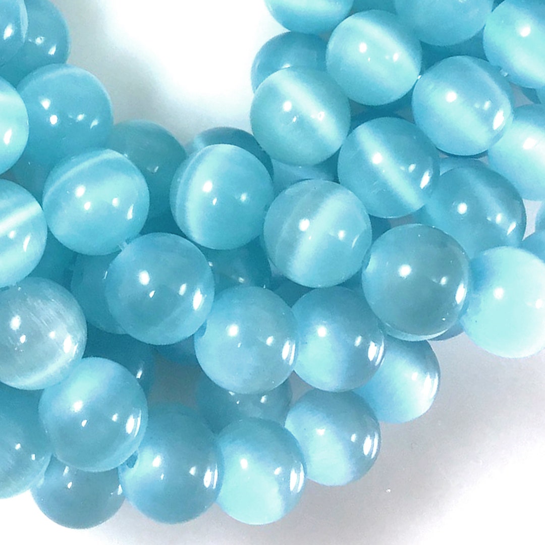 Lake Blue Cat Eye Beads Light Blue Cats Eye Glass High Quality AA ...