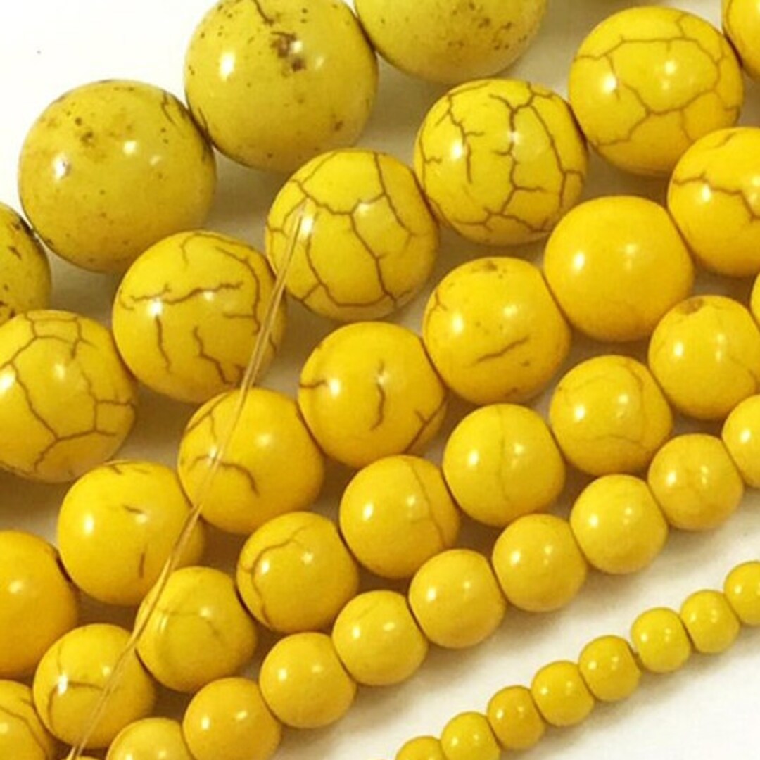 Yellow Howlite Turquoise Bead Natural Gemstone Round Loose Beads 4mm ...