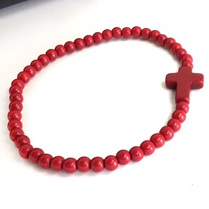 Red Cross Bracelet Beaded Stretch Christian Religious Stackable Men ...