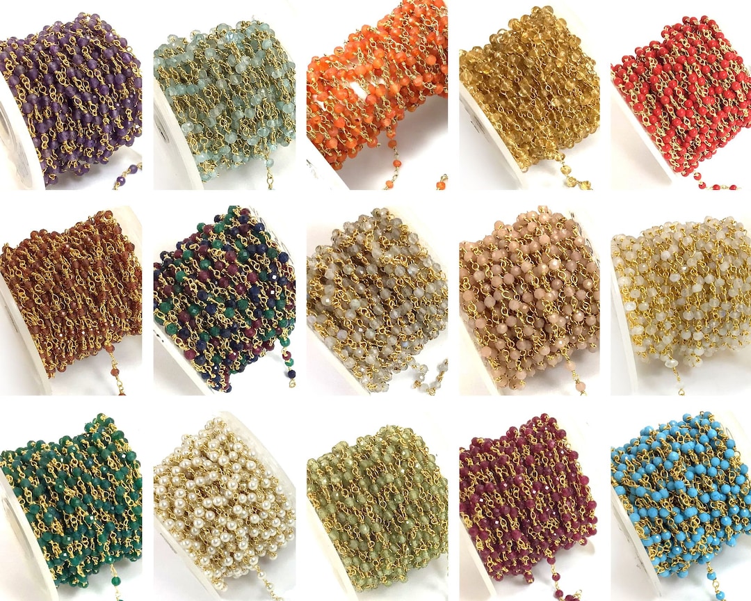 Natural Gemstone Gold Rosary Chain Gold Chain 3mm Faceted Round Beads ...