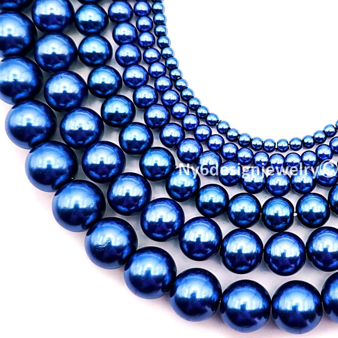 Royal Blue Glass Pearl Beads, 15" Strand, Jewelry Making 3-12mm #7 - Etsy