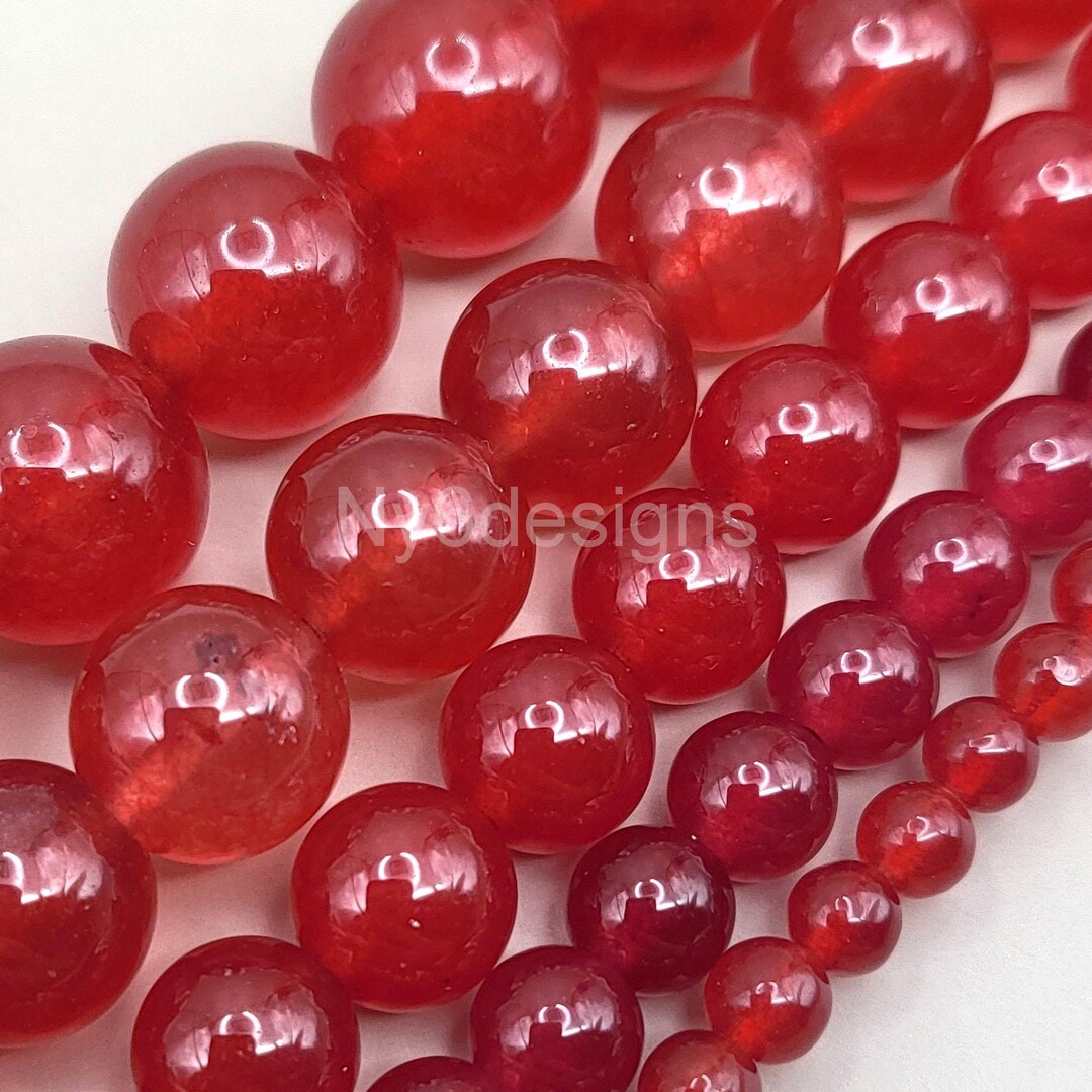 Red Jade Beads 15" Strand - Natural Gemstone Round Loose Beads 4mm 6mm ...