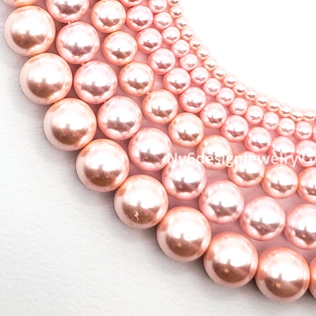 Pink Glass Pearl Beads, Jewelry Making Supplies, 15" Strand 4-12mm #29 ...