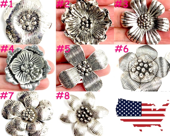 Silver Pewter Flower Pendant Large Pendant 30mm 40mm 50mm | Etsy