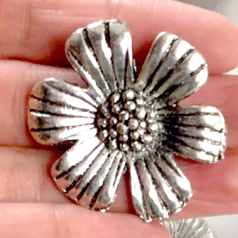 Silver Pewter Flower Pendant Large Pendant 30mm 40mm 50mm | Etsy