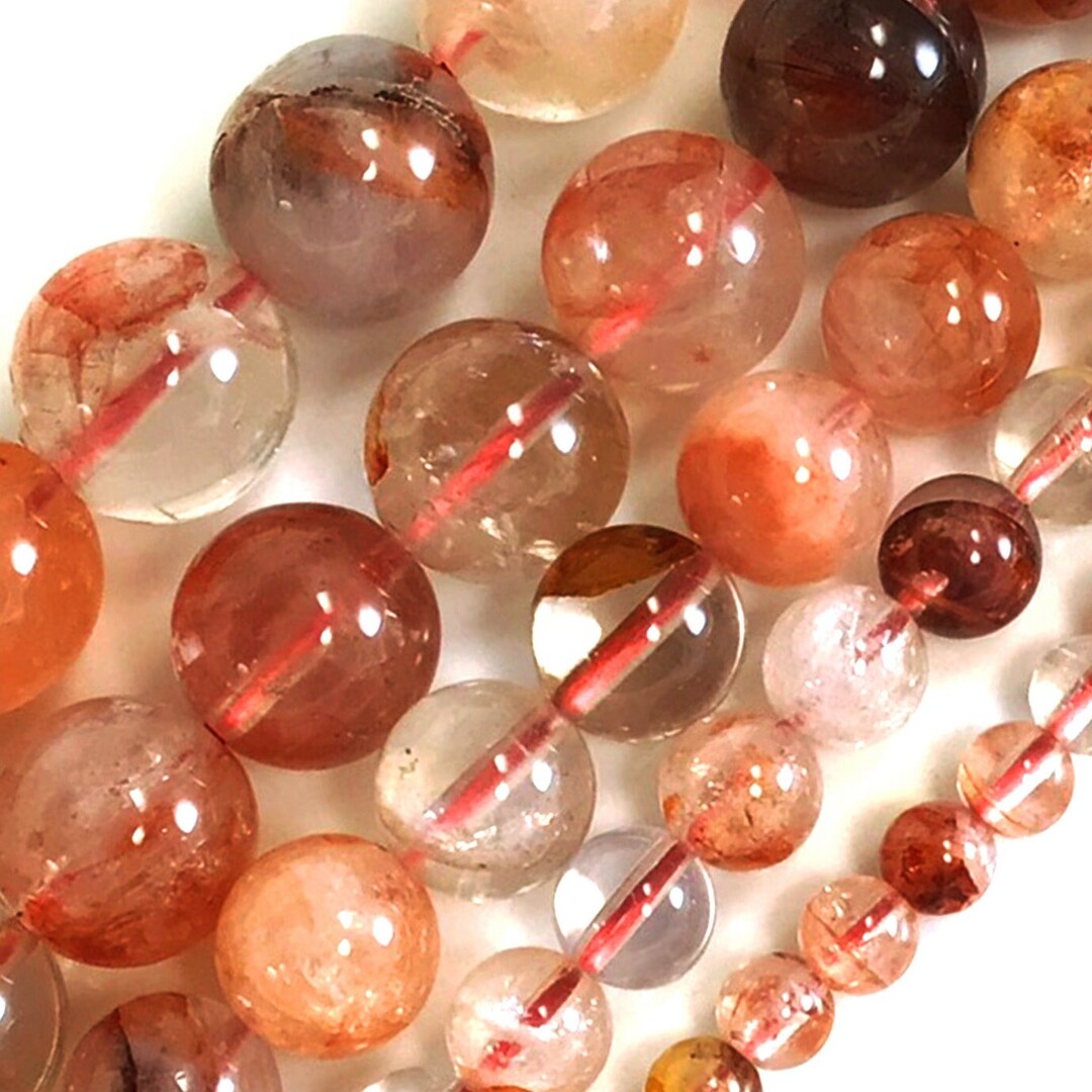 Natural Fire Quartz Beads Red Hematoid Quartz Gemstone Round Loose ...