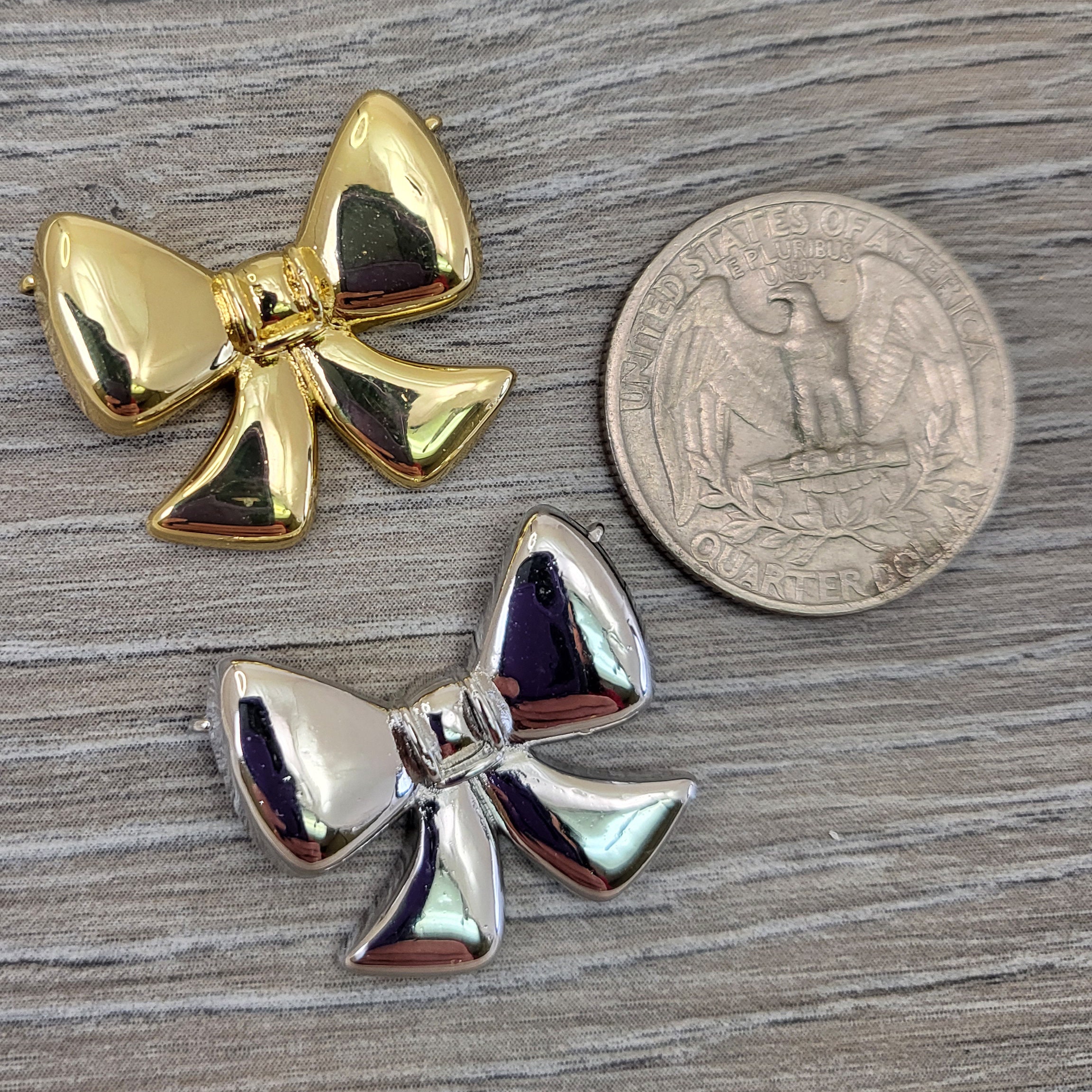 High Quality Bow Charm Gold Ribbon Bow Micro Paved CZ Charm Gold Plated ...