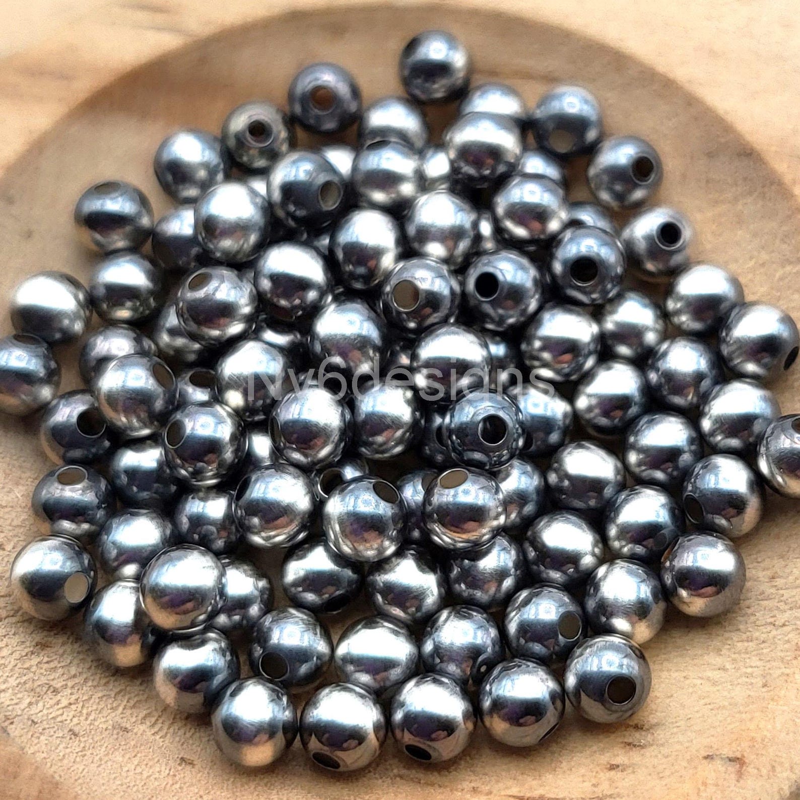 7mm Round Navajo Pearl Lovely Bead Real .925 Sterling Silver Round ...