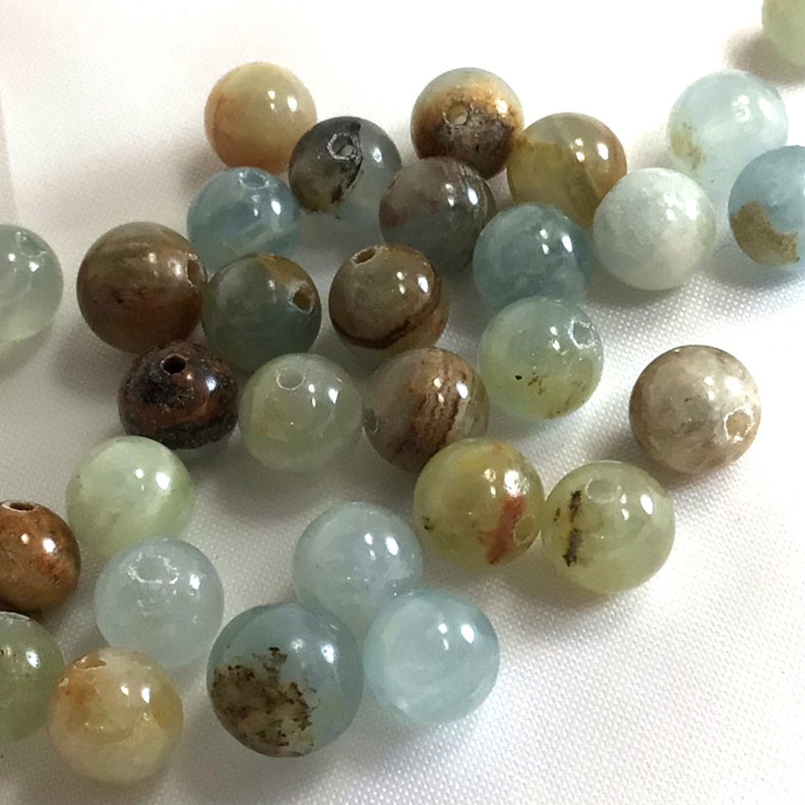 Natural Lemurian Aquatine Calcite Beads, Smooth Round Gemstone 4-12mm ...