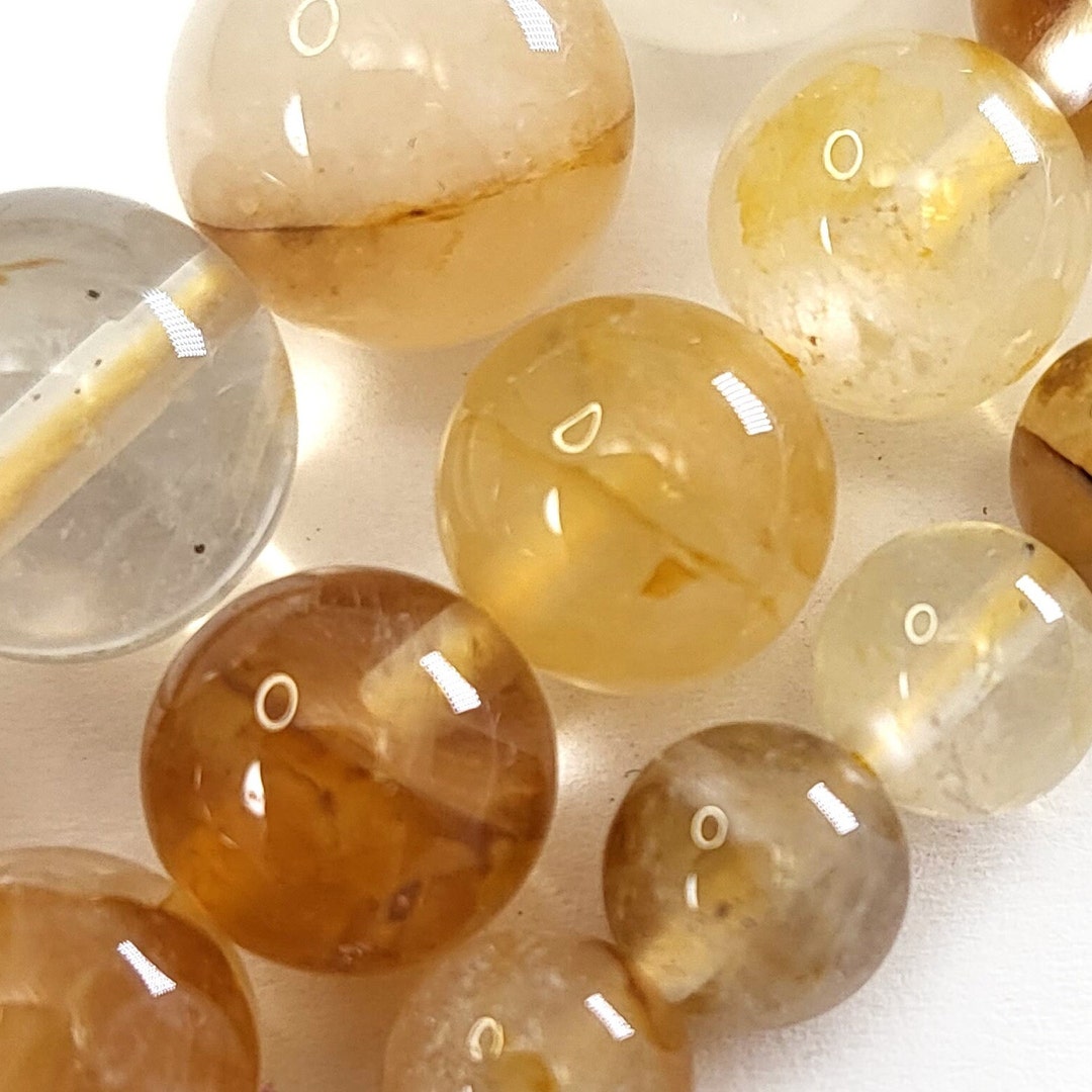 Natural Rutilated Quartz Round Beads Natural Gemstone Crystal Gold ...