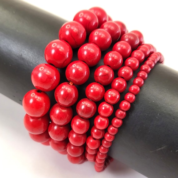 Red Turquoise Bracelet Stretch Elastic Crystal Healing Gemstone Round Beaded for Men women 4mm 6mm 8mm 10mm 12mm 7.5 Etsy