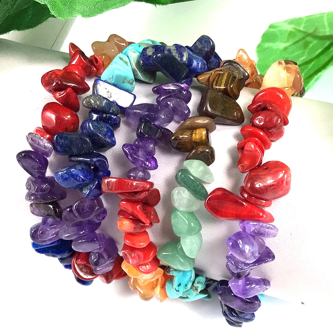7 Chakra Chips Bracelet Balance Calming Protection Gemstone Crystal ...
