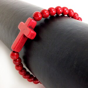 Red Cross Bracelet Beaded Stretch Christian Religious Stackable Men ...