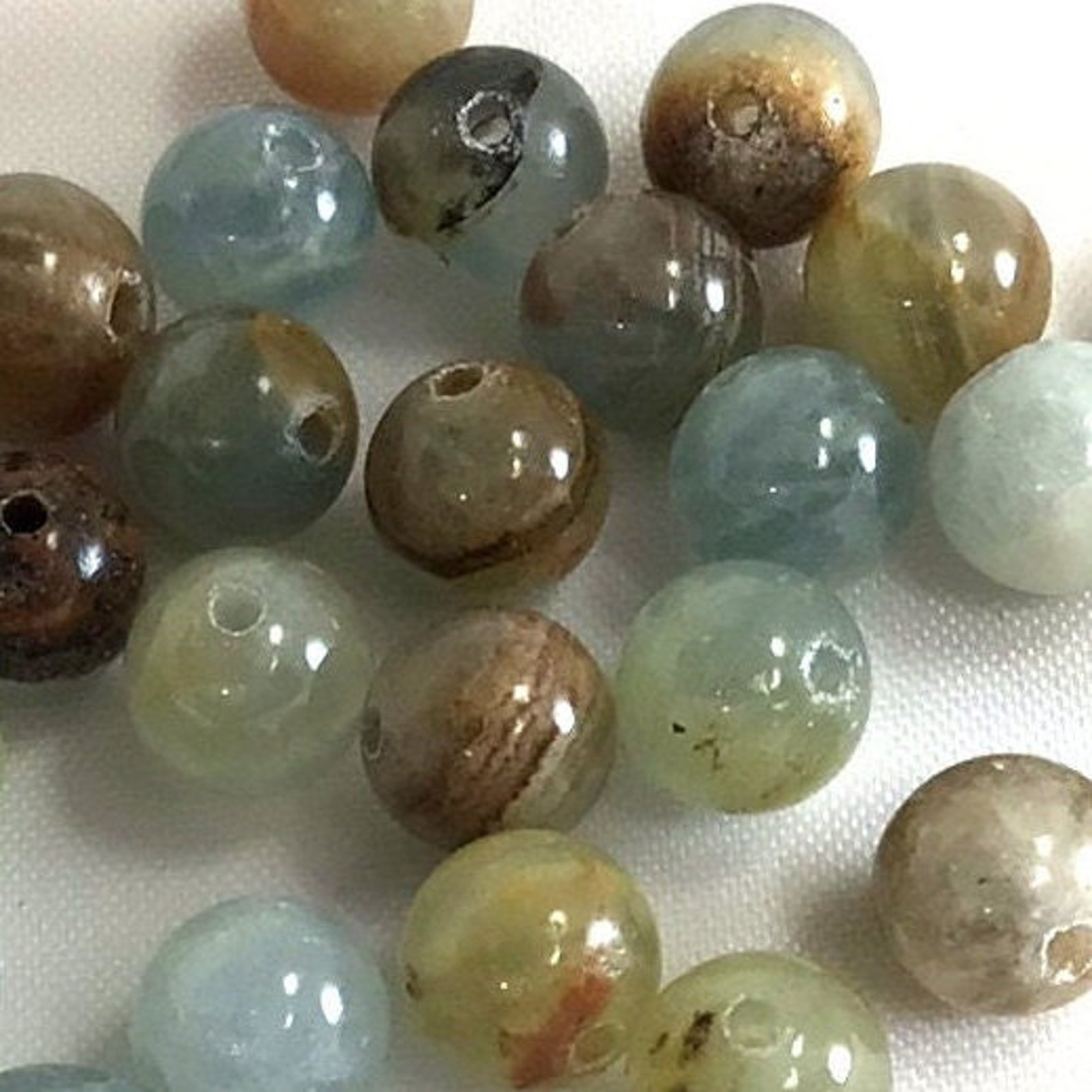 Natural Lemurian Aquatine Calcite Beads, Smooth Round Gemstone 4-12mm ...