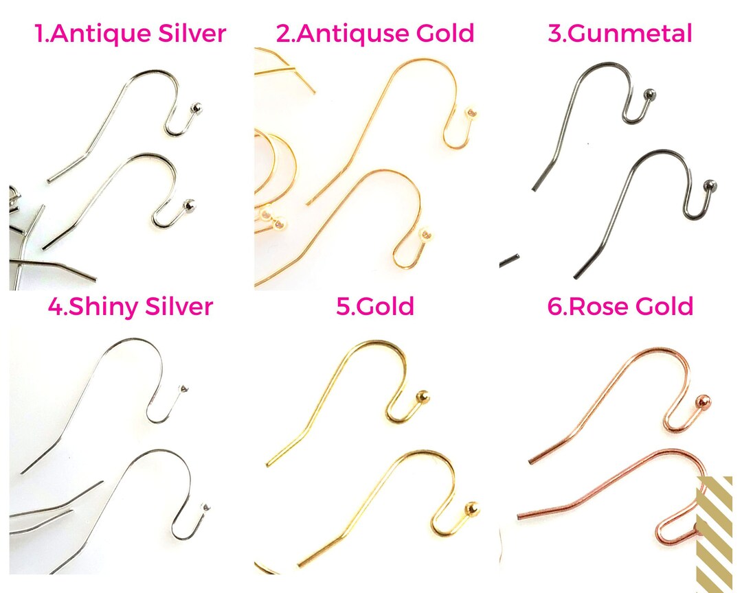 French Hook Earring W Ball, Ear Wire Back Fish Hooks, Gold Silver ...