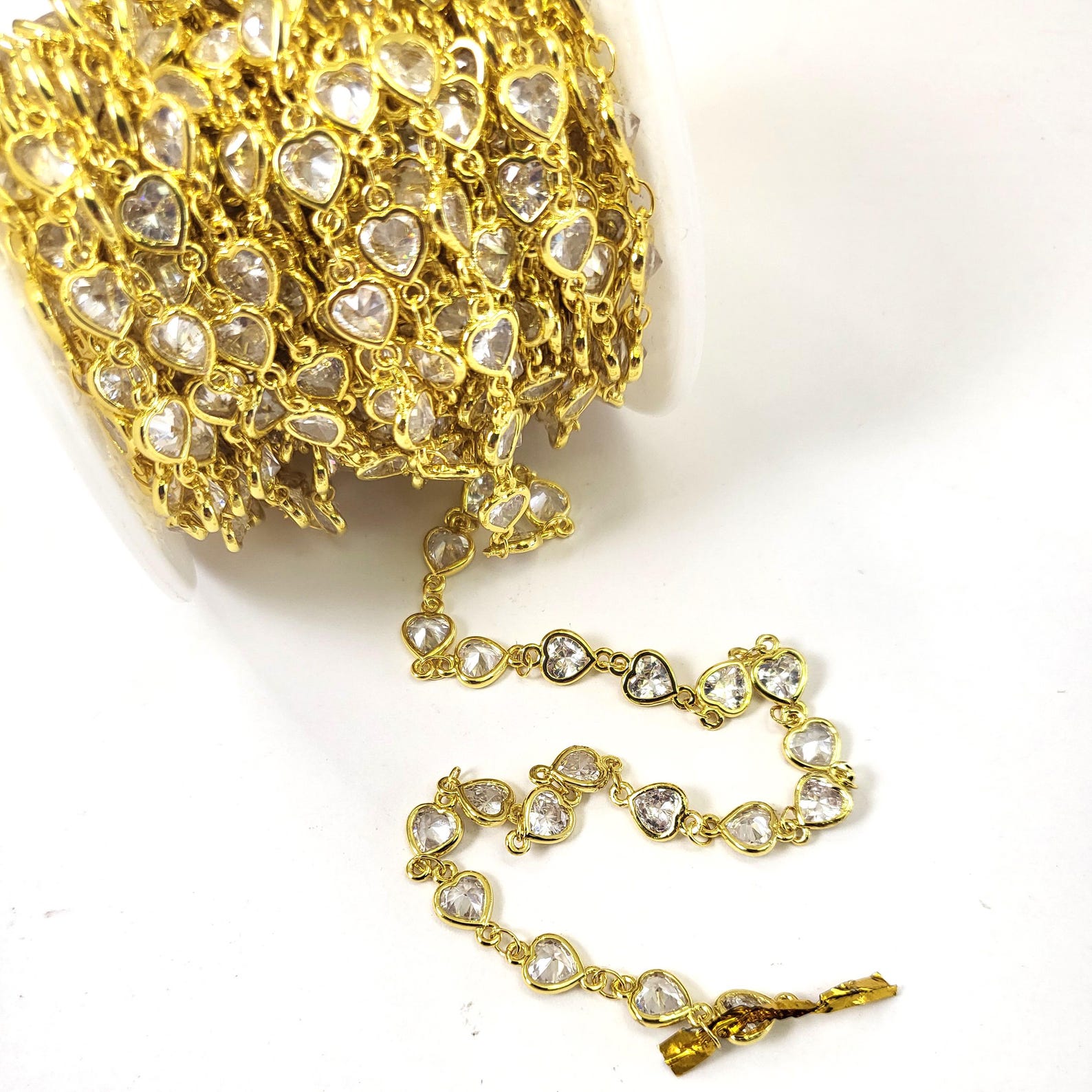 Cubic Zirconia Heart Chain, Gold or Silver, DIY Necklace Bracelet (sold ...