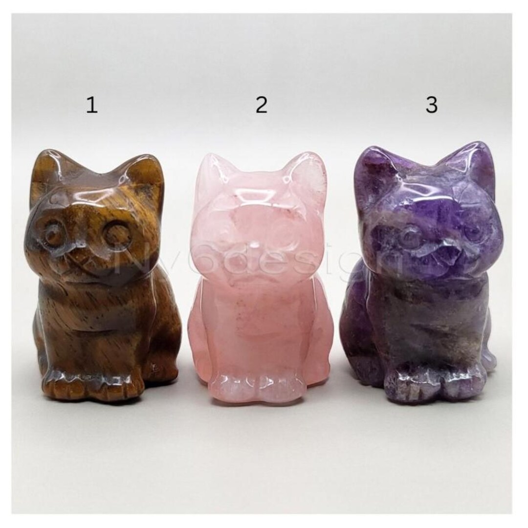 Crystal Stone Cat Figurine, Natural Healing Gemstone Decorative Kitty ...