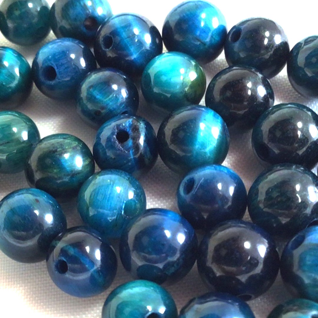 Mystic Turquoise Blue Tiger Eye AA Round Beads Natural Gemstone Smooth ...