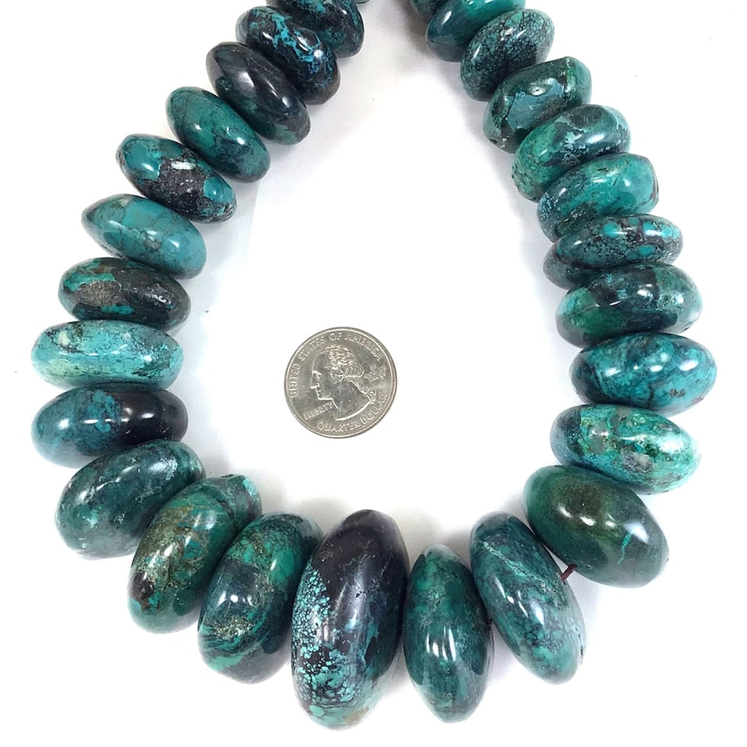 Genuine Kingman Blue Turquoise Beads Large Graduated Rondelle Beads 15 ...