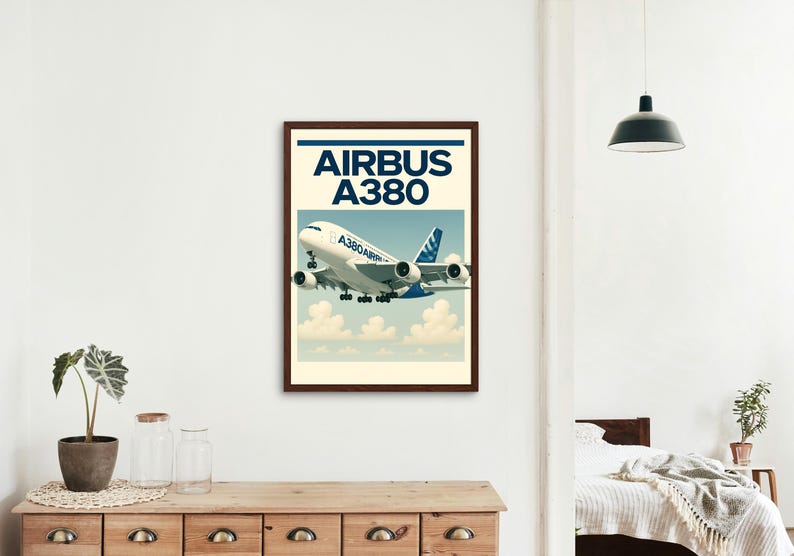 Airbus A380 Vintage Jet Poster – Retro Airliner Wall Art, Classic ...