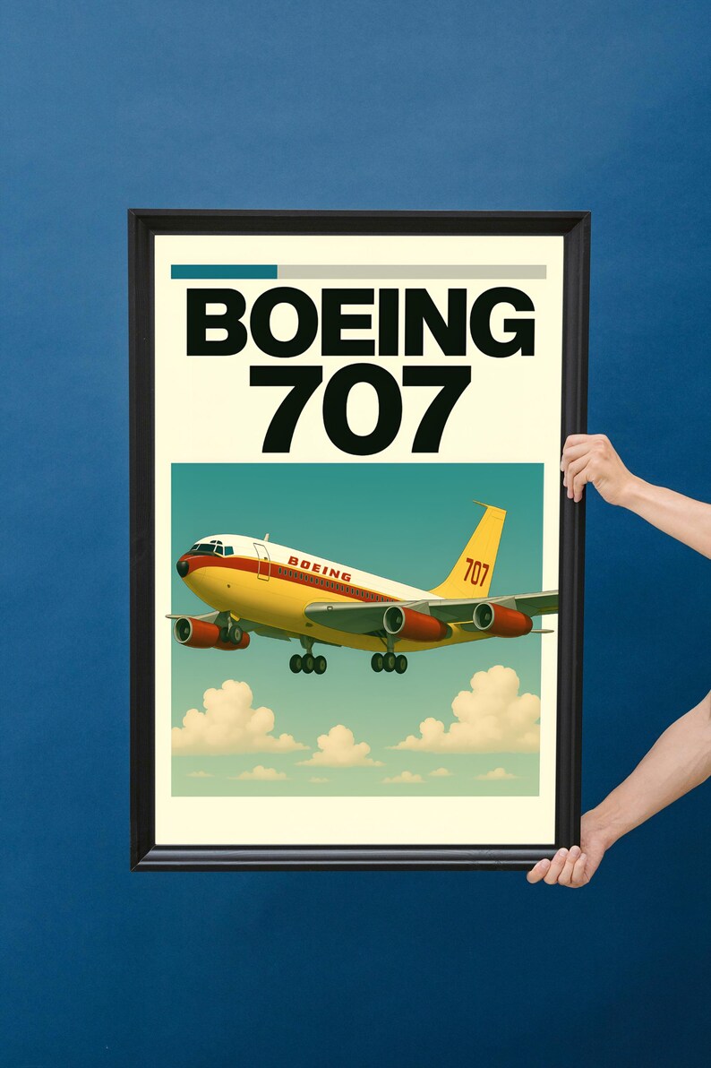 Vintage Boeing 707 Aviation Poster – Retro Jet Airliner Wall Art, Mid ...