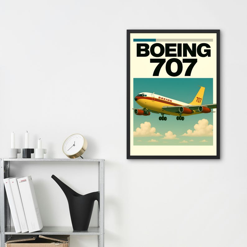 Vintage Boeing 707 Aviation Poster – Retro Jet Airliner Wall Art, Mid ...