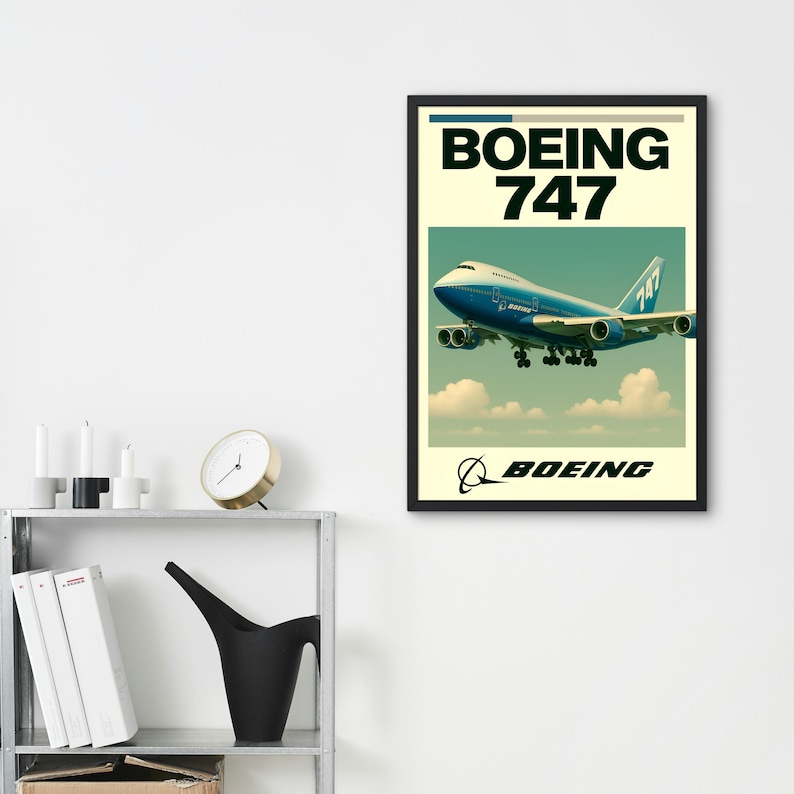 Boeing 747 Jumbo Jet Poster – Digital Aviation Print, Retro Airliner ...