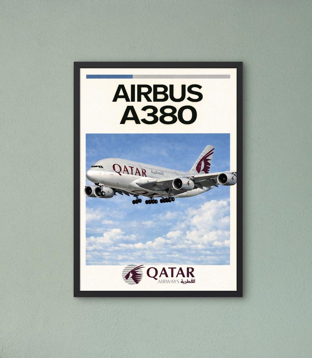 Qatar Airways Airbus A380 Poster – Retro Aviation Print, Widebody ...