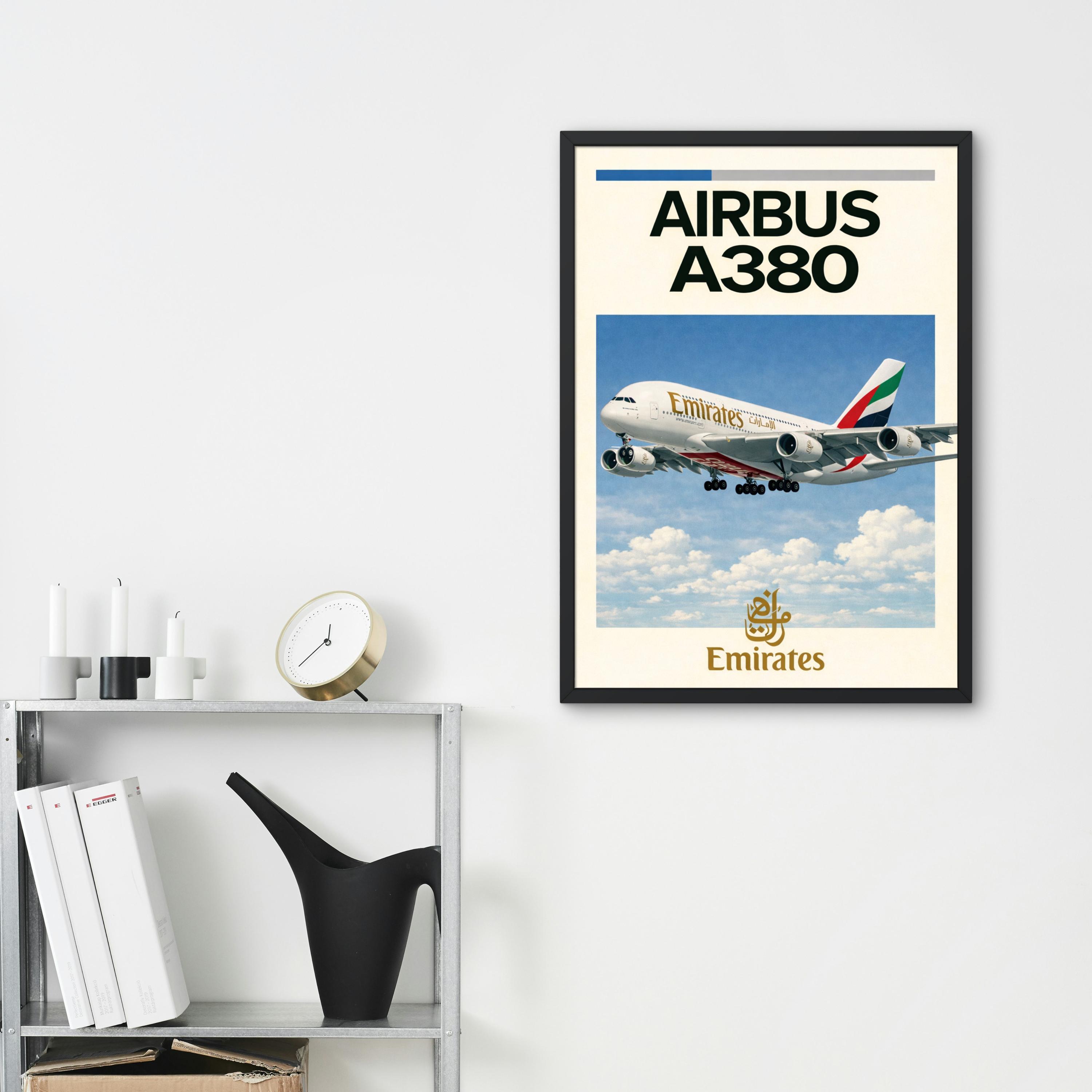 Emirates Airbus A380 Poster – Digital Aviation Print, Retro Superjumbo ...