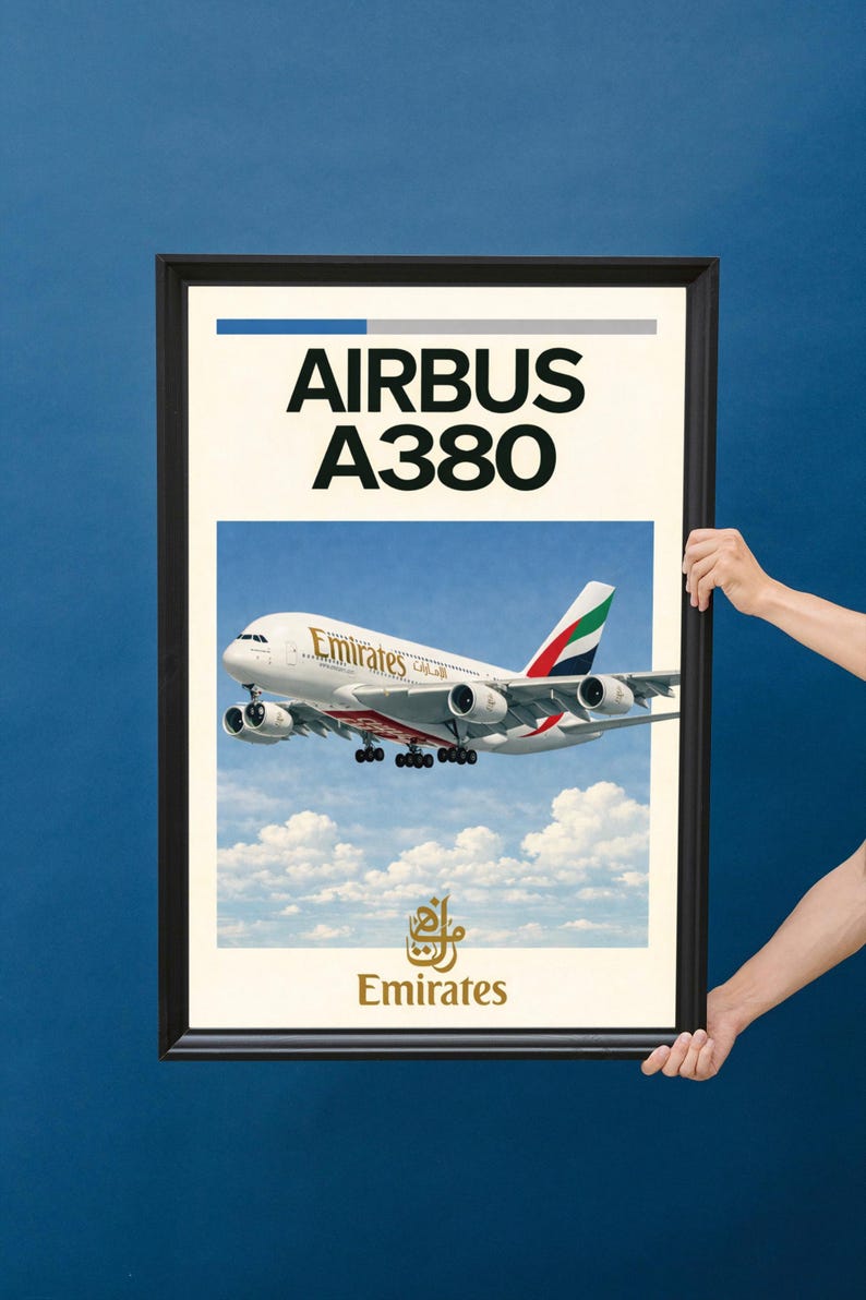 Emirates Airbus A380 Poster – Digital Aviation Print, Retro Superjumbo ...