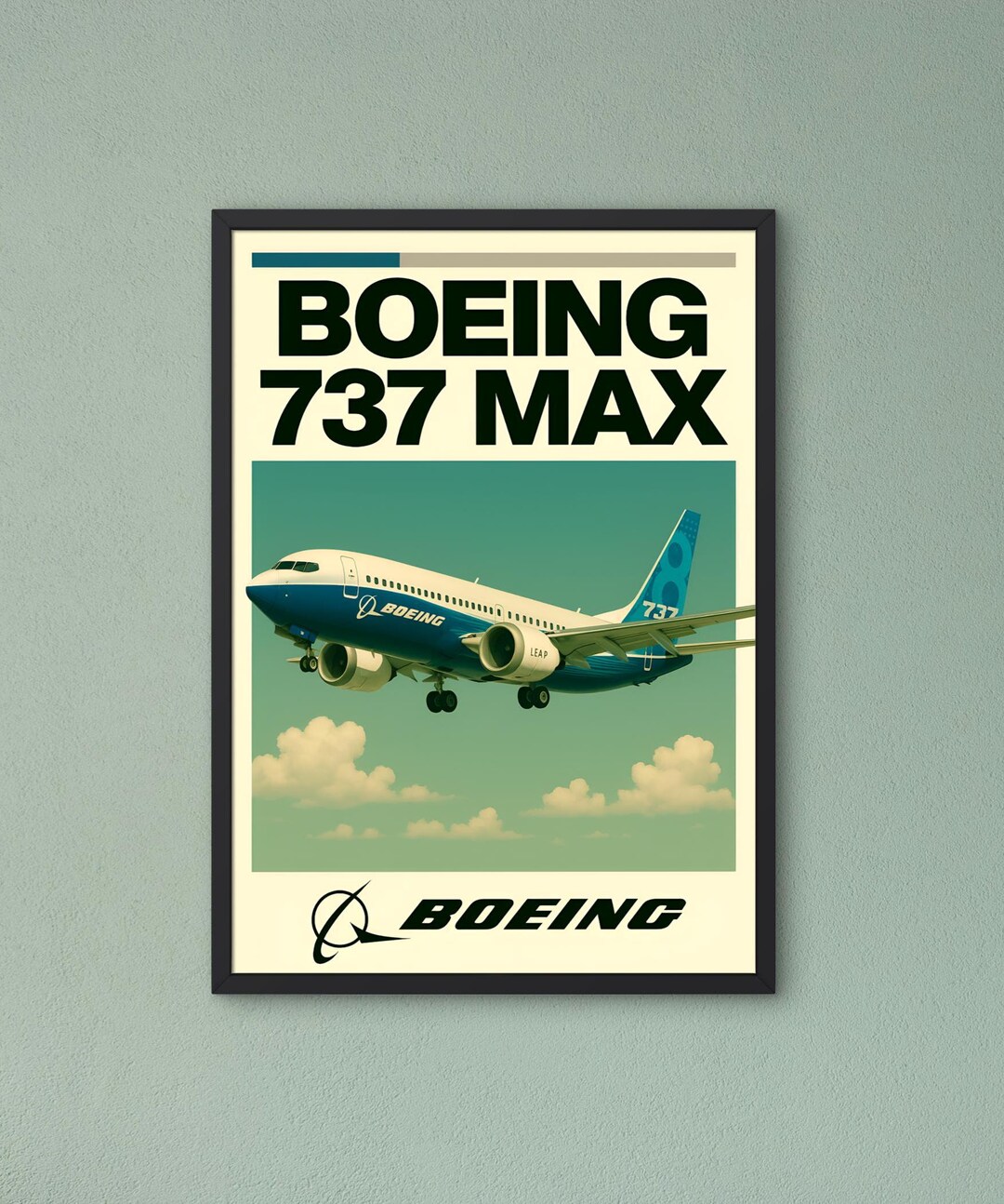 Boeing 737 MAX Retro Aviation Poster – Digital Jetliner Art Print ...