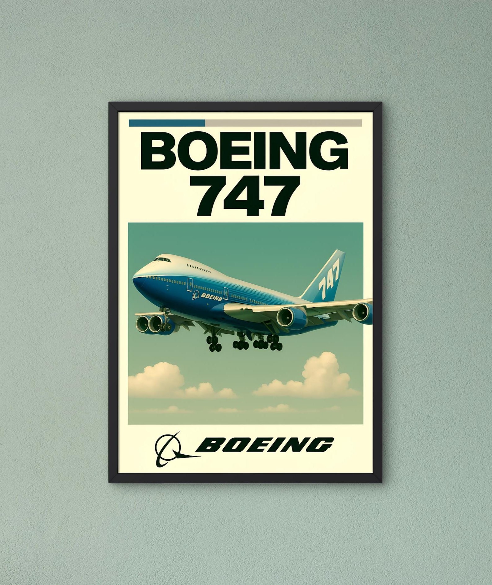 Boeing 747 Jumbo Jet Poster – Digital Aviation Print, Retro Airliner ...