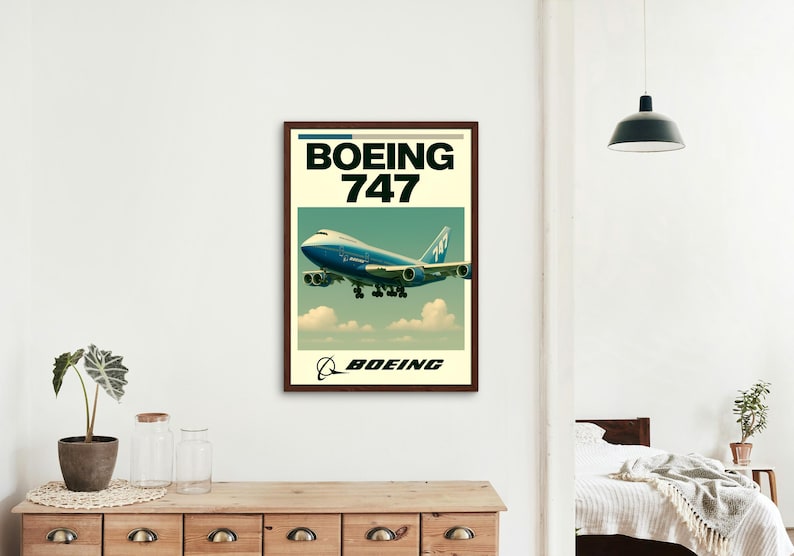 Boeing 747 Jumbo Jet Poster – Digital Aviation Print, Retro Airliner ...
