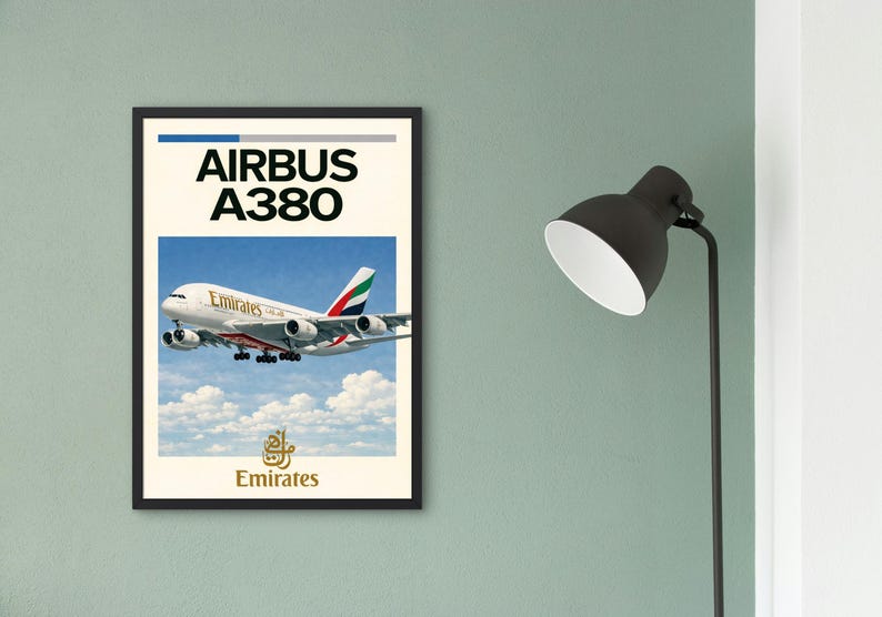 Emirates Airbus A380 Poster – Digital Aviation Print, Retro Superjumbo ...