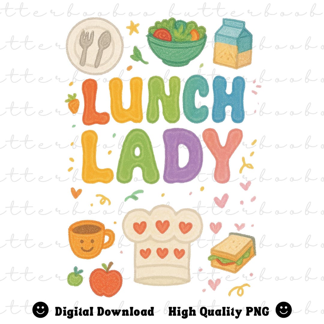 Lunch Lady PNG, Rainbow Chalk Art, School Staff Clipart, Cute Cafeteria ...