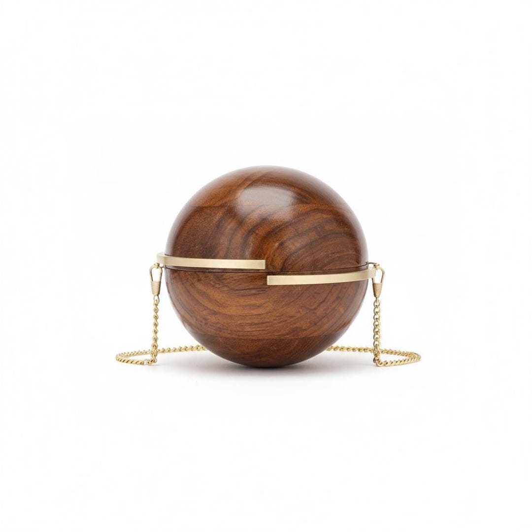 Handmade Sheesham Wooden Ball Clutch: Minimalist Brass Knob Evening Bag ...