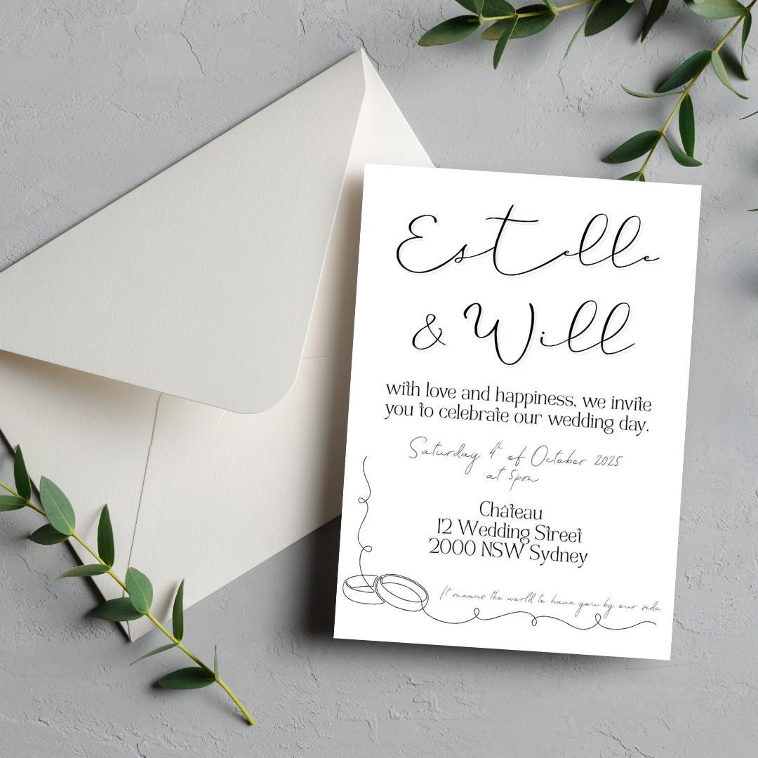 Minimalist Wedding Invitation Template: Simple Elegant Design (canva ...