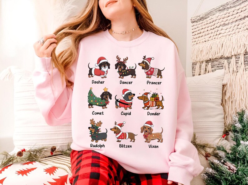 Funny Dachshund Christmas Sweatshirt, Wiener Dog Dasher Rudolph Festive ...