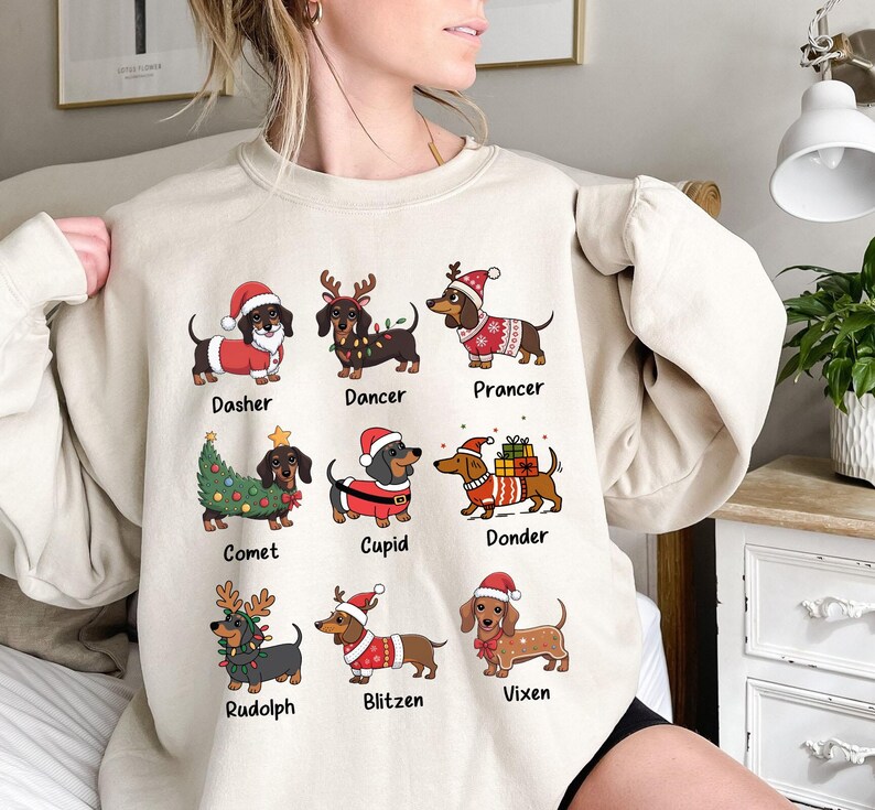 Funny Dachshund Christmas Sweatshirt, Wiener Dog Dasher Rudolph Festive ...