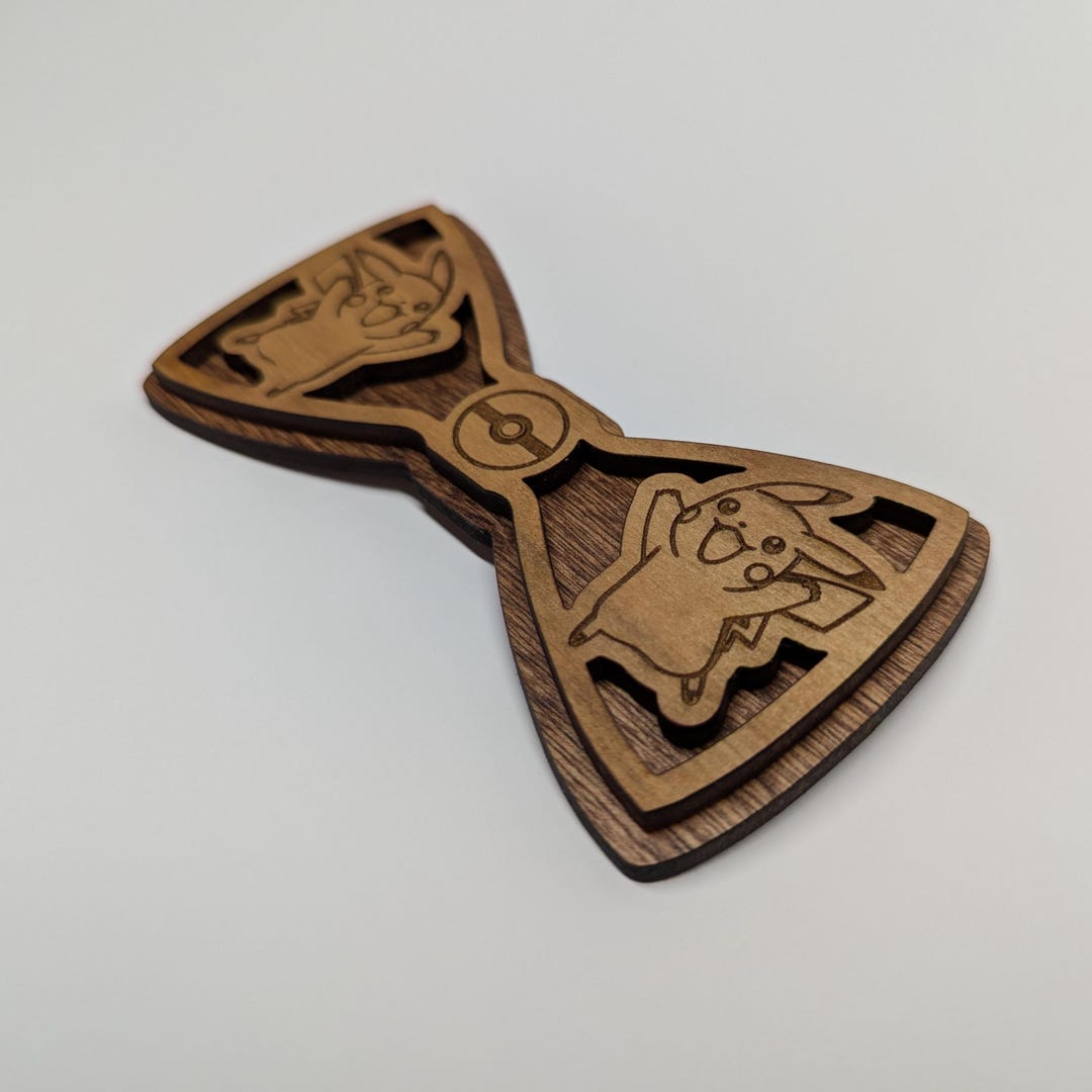 Handcrafted Pikachu Wooden Bow Tie – Laser Engraved Cosplay Accessory ...
