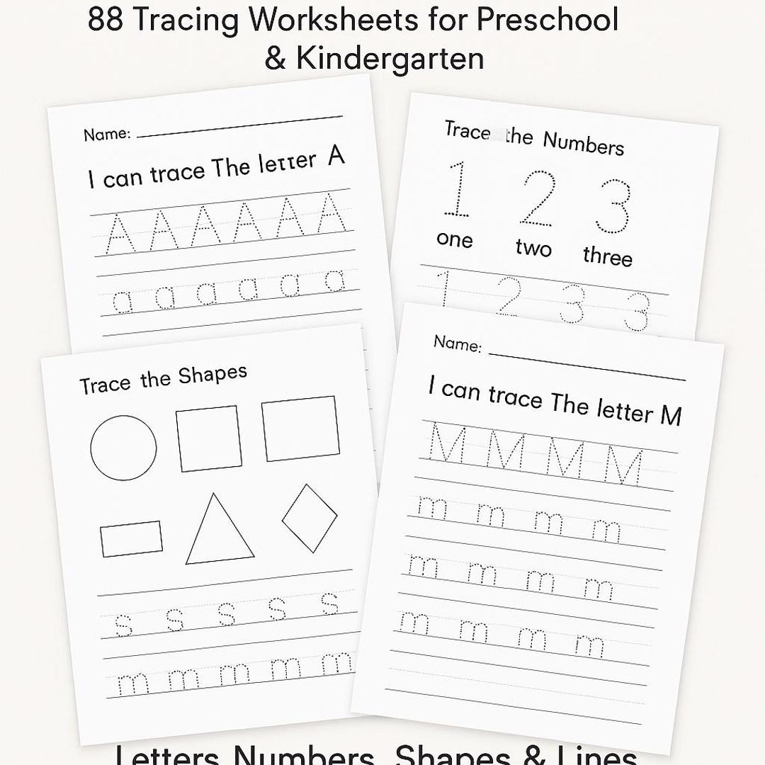88 Tracing Worksheets | Letters, Numbers, Shapes & Lines | Preschool ...