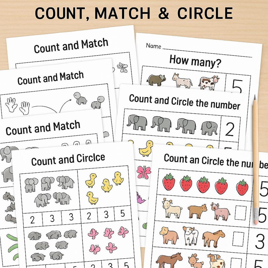 Preschool Counting 28 Worksheets | Count, Match & Circle Numbers ...