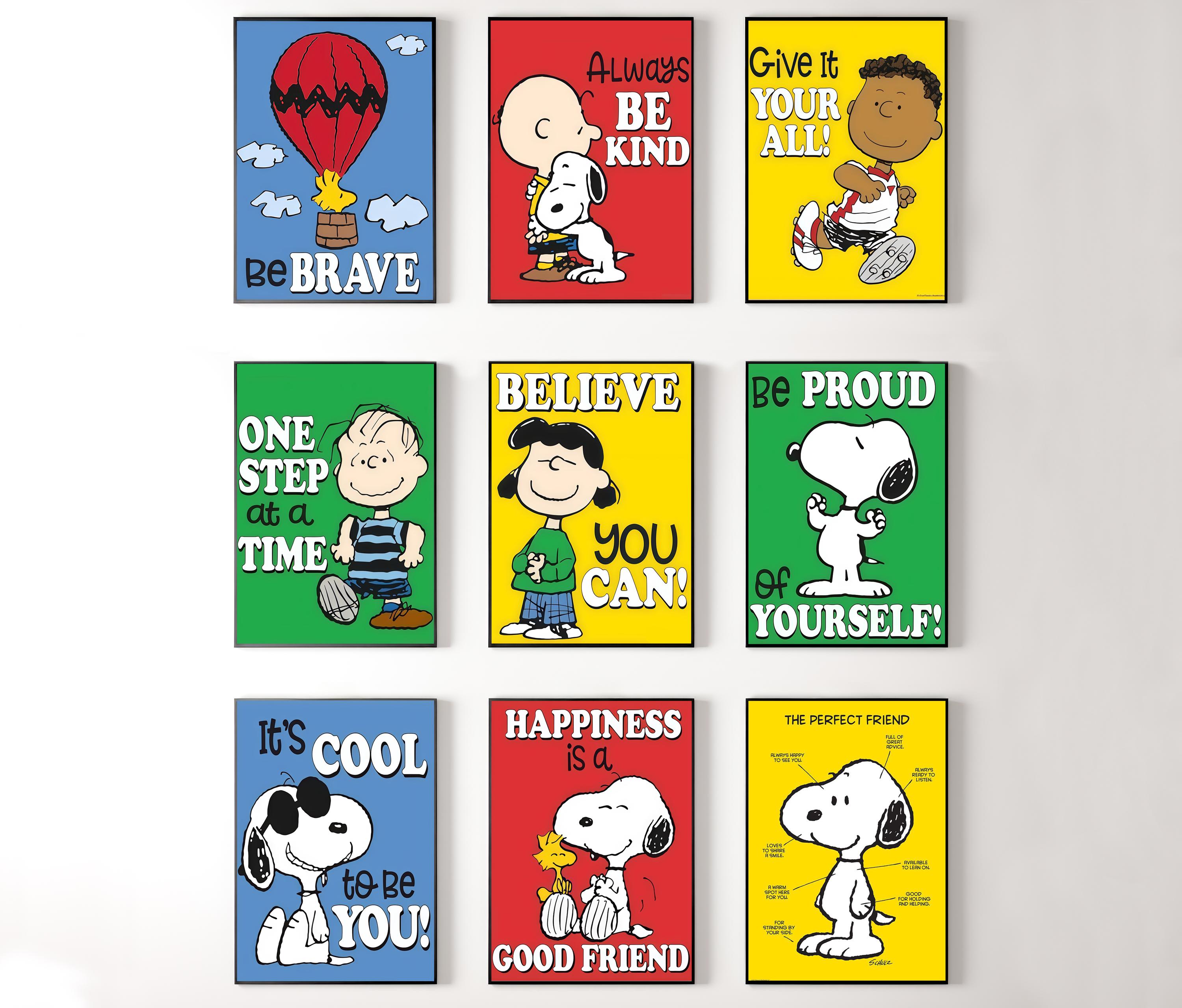 Snoopy & Charlie Brown Motivational Poster Set: Peanuts Classroom Decor ...