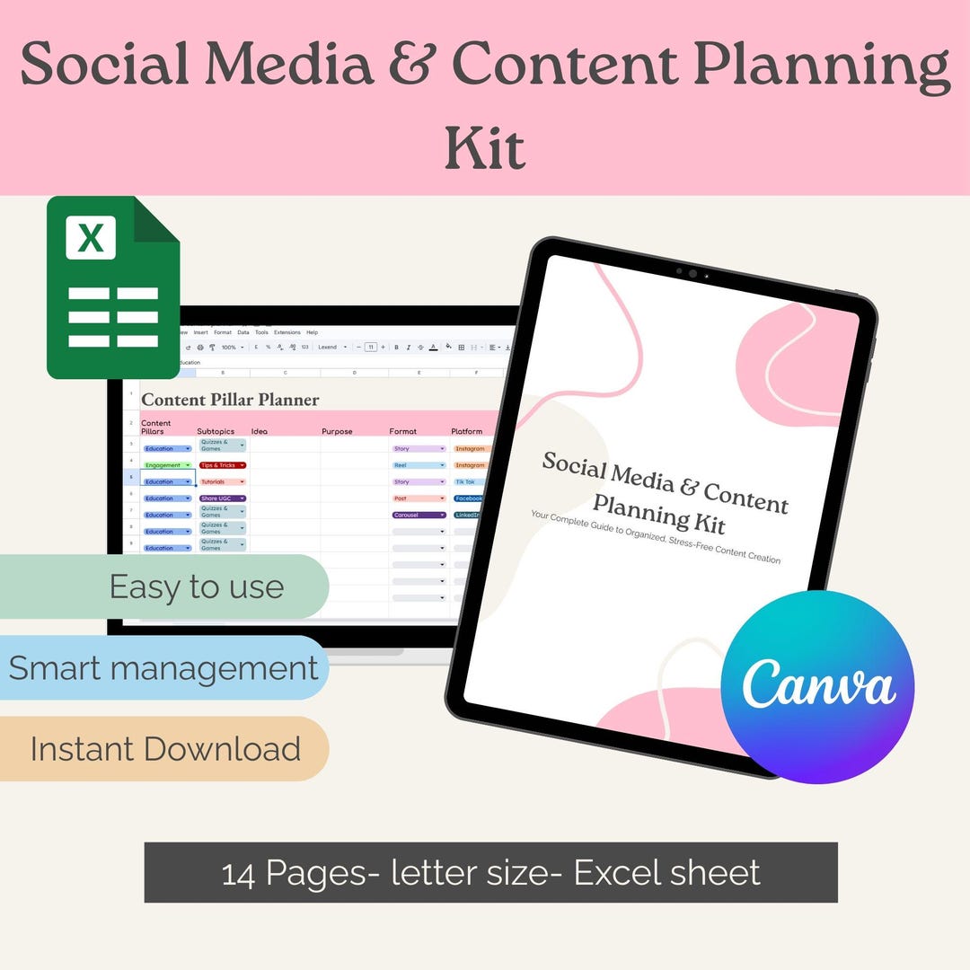 Social Media Content Planner: Canva & Excel, Daily-monthly (digital ...