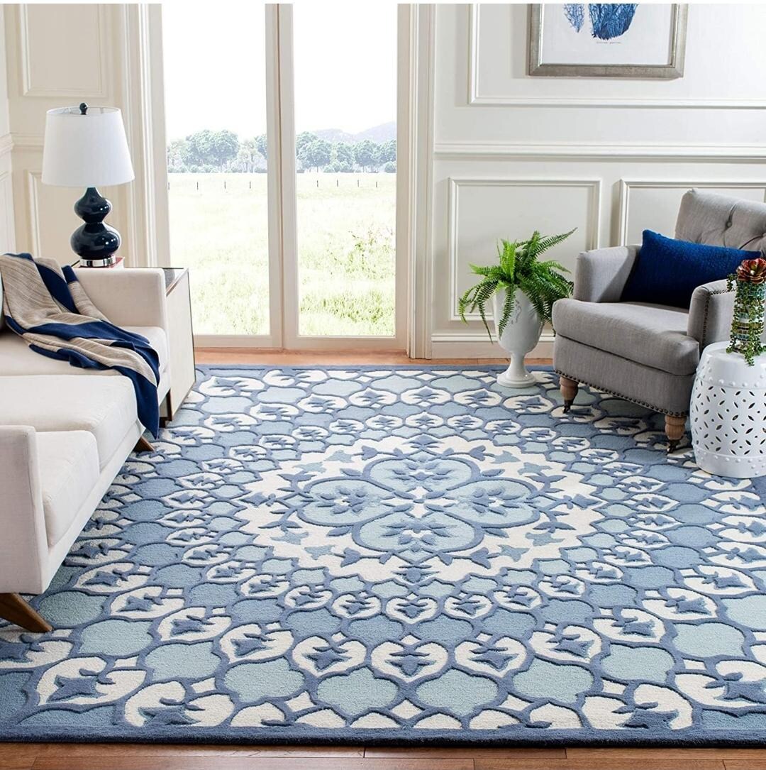 5x7 Ft Blue White Living Room Carpet - Handmade Soft Wool Galicha ...